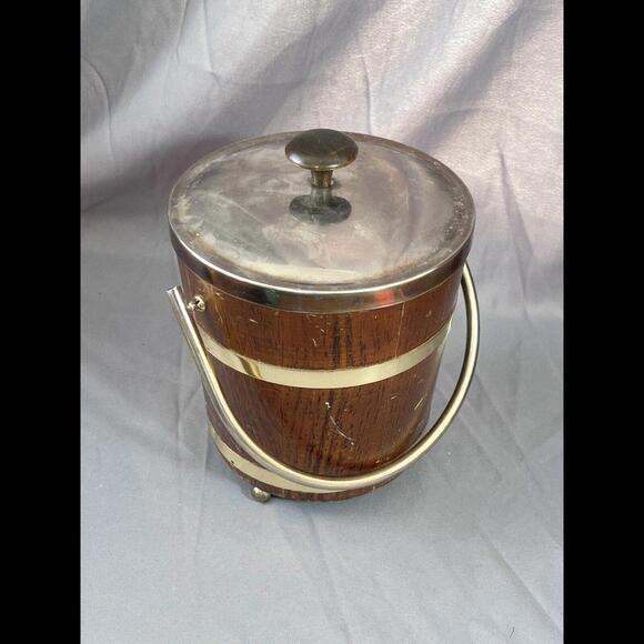Other | Jerywil Wood Brass Vintage Footed Ice Bucket With Handle | Poshmark